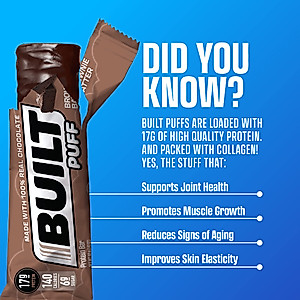 BUILT Protein Bars, Variety Pack, 12 Bars, Gluten Free, Protein Snacks, 17g High Protein, Collagen, Chocolate Protein Bar, Perfect Breakfast Bar, On The Go Protein Snack, post workout