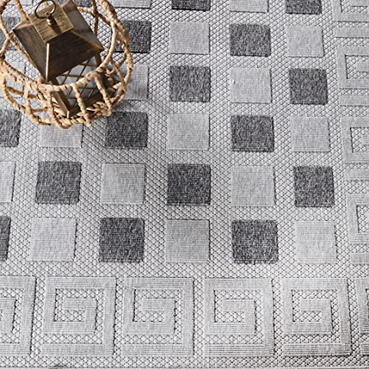 SUPERIOR Large Indoor Outdoor Area Rug, Perfect for Patio, Bedroom, Kitchen, Living Room, Entryway, Playroom, Nursery, Carpet Cover, Greek Key Infinity Border, Nila Collection, 5' 2" x 7' 2", Grey