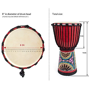 Kmise 8" Djembes African Hand Drum Mahogany Standard Goat Skin Drumhead (MI3039)