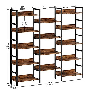 IRONCK Bookcases and Bookshelves Triple Wide 5 Tiers Industrial Bookshelf with Baffles Large Etagere Bookshelf with Metal Frame for Living Room Home Office