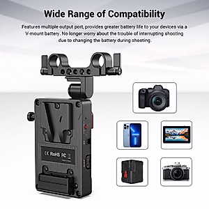 SmallRig V-Mount Battery Adapter Plate, V-Lock Battery Plate with Dual D-TAP and DC Ports, Adjustable Arm and 15 mm Rod Clamp, Compact V-Mount Battery Plate for Cameras, Monitors, Transmitter - 3499