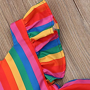 KIDSA 1-5T Baby Toddler Girl Princess Rainbow Dress Ruffles Sleeveless Backless Tutu Summer Sundress