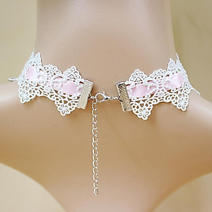 Chargances Gothic Halloween Pink Pearl Lace Necklace for Women Lolita Halloween Decorations Party Accessory