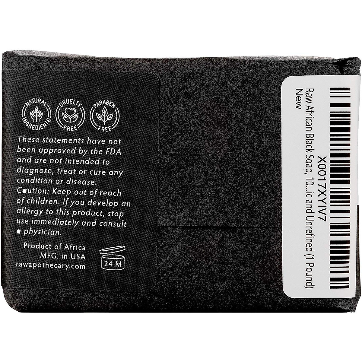 Raw African Black Soap, 100% All Natural by Raw Apothecary- Fair Trade Certified, Cruelty Free, Organic and Unrefined (1 Pound)