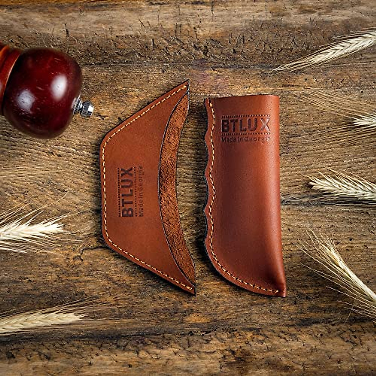 BTLUX Cast Iron Handle Cover, Set of 2 - Extra Thick Leather Heat Resistant Handle Holder for Cast Iron Skillets, Pans - 𝐌𝐚𝐝𝐞 𝐢𝐧 𝐆𝐞𝐨𝐫𝐠𝐢𝐚