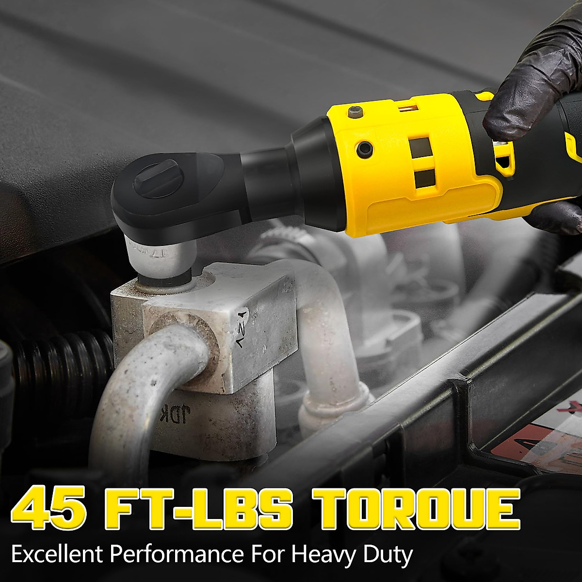 3/8" Cordless Ratchet Wrench Compatible with DEWALT 20V Battery, Electric Power Ratchet, Variable Speed Trigger, 45 Ft-lbs 400 RPM Wrench Tool, 7 Sockets, 1/4" Adapter & 3" Extension Bar (Tool Only)