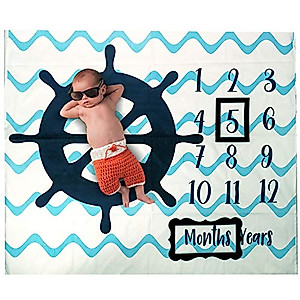 Baby Monthly Milestone Photo Blanket | Month Baby Blanket for Pictures- Nautical