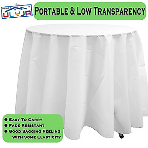 PARTY ULYJA Yellow 2 Pack Plastic Tablecloth Round 84 Inches Disposable Sunny Mustard Yellow Durable Table Covers for Dining, Birthday, Wedding, Picnic, Event and Outdoor Use