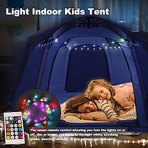 Portable Hexagon Kids Play Tent with LED Strip Lights Indoor Children Play House Easy Set-up Space Tent Dream Tent for Night.4-5 Person Large Tent & Birthday Gifts