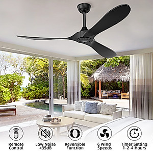 alescu Outdoor Ceiling Fan 60" with Remote Control,Modern Reversible DC Motor for Patio Bedroom Living Room Outdoor Ceiling Fans Black