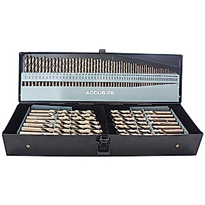 Accusize Industrial Tools M35-H.S.S. Plus 5% Cobalt 115 Pc Professional Drill Bit Set, 135 Deg Split Point, 3-in-1, 1/16-1/2'', Number 1 to 60, A to Z