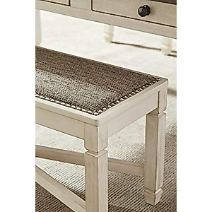 Signature Design by Ashley Bolanburg French Country Upholstered Dining Room Bench, Antique White