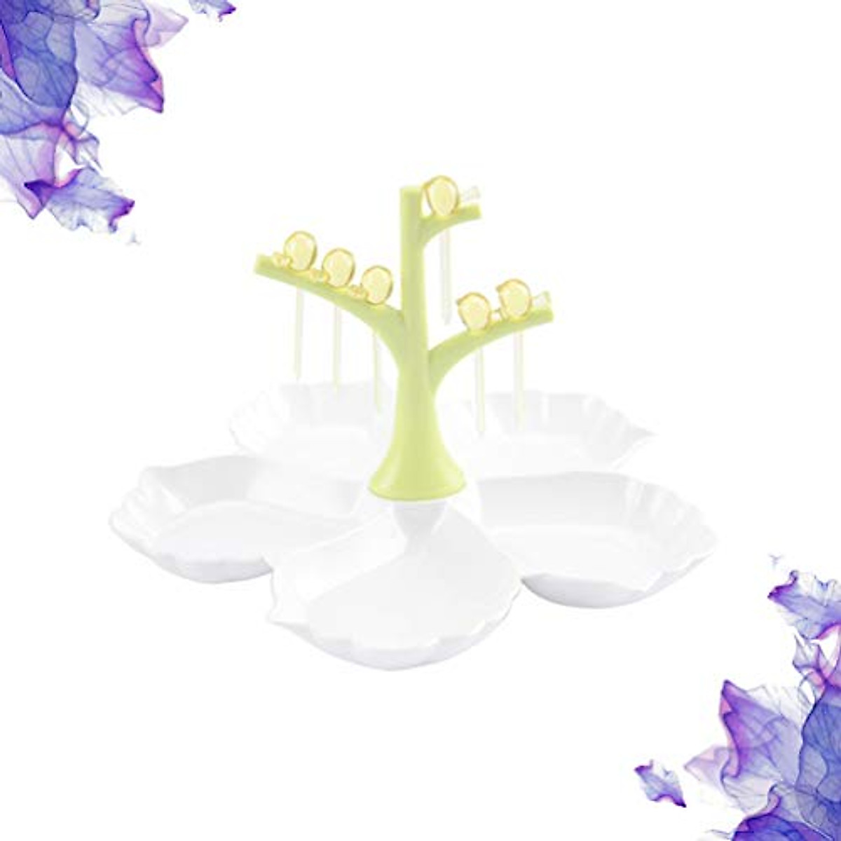 TOPBATHY Appetizer Serving Platters Compartment Plate Dividers 4 Sectional Tray with Food Picks Fruit Snacks Candy Nut Dessert Condiment Dish Holder (Light Green)