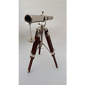 Vintage Brass Nickle Telescope on Tripod Stand/Chrome Desktop Telescope for Home Decor & Table Accessory Nautical Spyglass Telescope for Navy and Outdoor Adventures