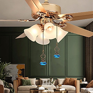 2pcs Light Blue Crystal Fan Pull Diamond Drop Vintage Pull Chain Ceiling Pull Chain Extender with Connector