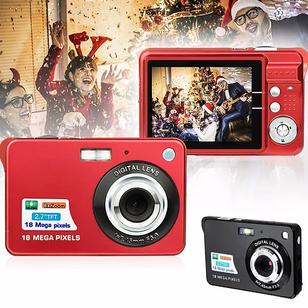 Digital Camera, Compact Camera,2.7 inch Pocket Camera,Rechargeable Small Digital Camera for Kids,School,Children,Adults,Photography with Digital Zoom(32GB SD Card Included,1 Battery) (Red)