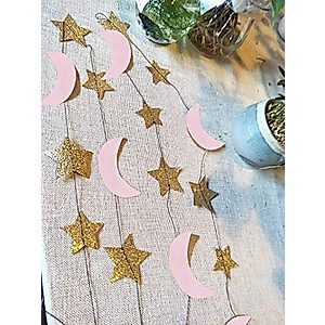 Moon and Star Garland Twinkle Twinkle Little Star of 2pcs Pink Gold Princess Birthday Party Decorations Pink Gold Moon Star Baby Shower Decorations 1st Birthday Garland Love You to the Moon and Back