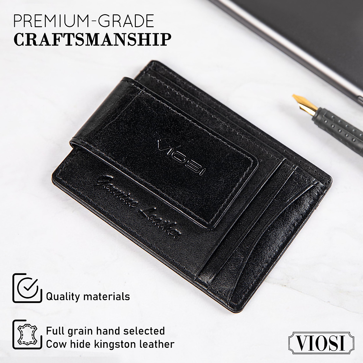 Viosi Money Clip Slim Leather Wallet For Men Front Pocket Rfid Blocking Card Holder With Rare Earth Magnets