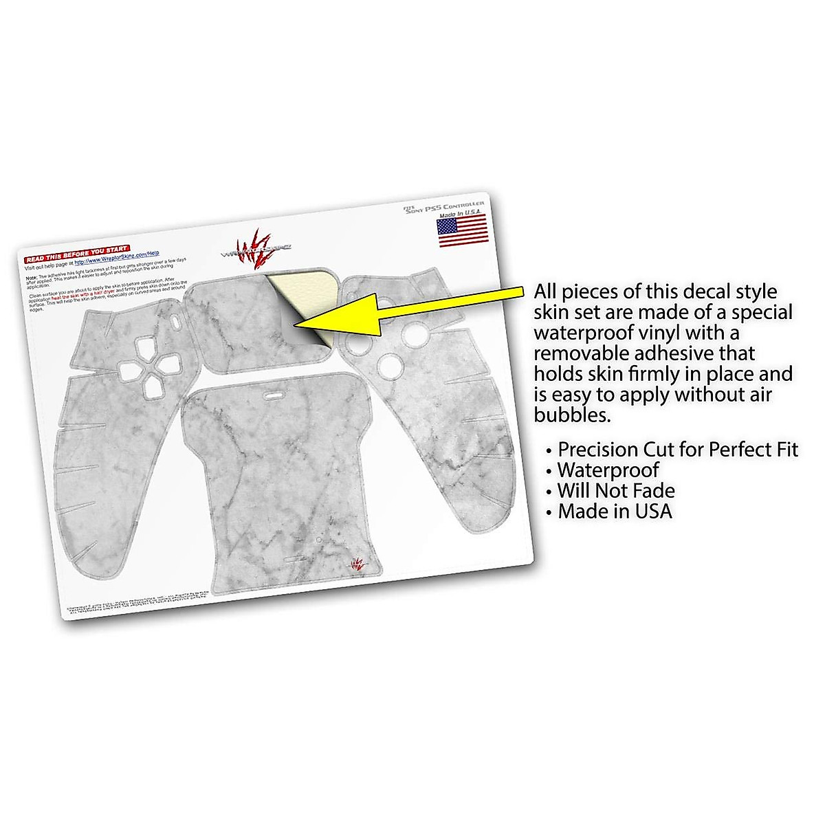 WraptorSkinz Skin Wrap compatible with Sony PS5 DualSense Controller Marble Granite 09 White Gray (CONTROLLER NOT INCLUDED)