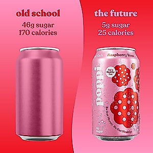 POPPI Sparkling Prebiotic Raspberry Rose Soda w/ Gut Health & Immunity Benefits, Beverages made with Apple Cider Vinegar, Seltzer Water & Fruit Juice, Low Calorie & Low Sugar Drinks, 12oz (12 Pack) (Packaging May Vary)