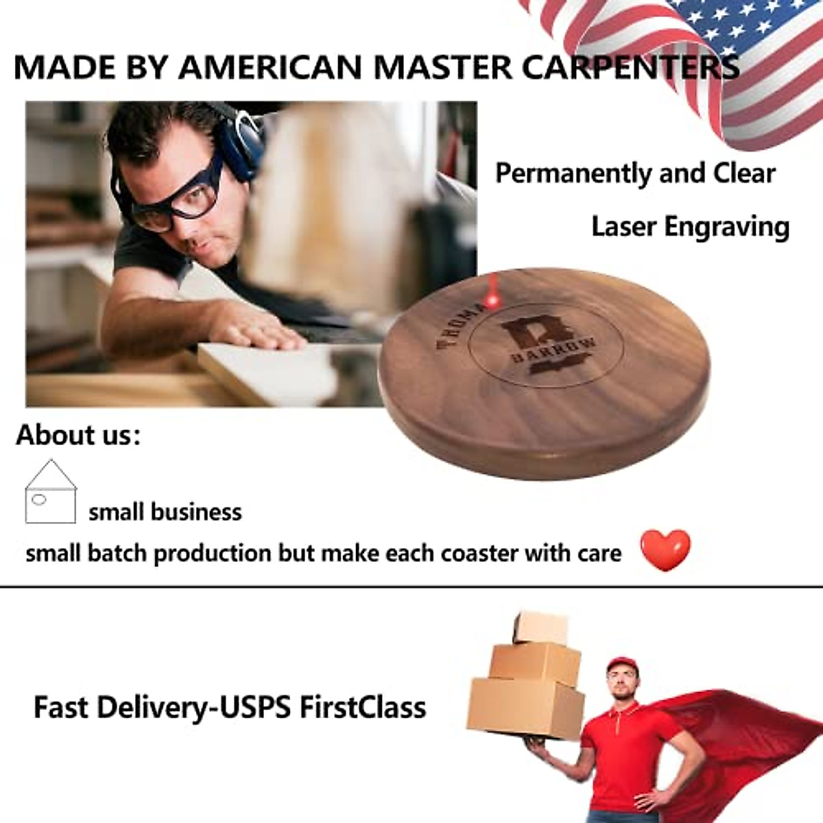 Personalized Coasters Walnut Wood,Wedding Gifts,Anniversary Gifts,Laser Engrave Personalized Gifts for Couples,Parents,Wedding Keepsake Gifts for Guests,Handmade Coasters Set of 4 6 8 10 16 20