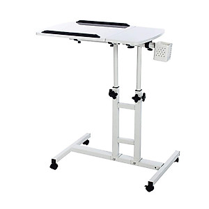 Farios Adjustable Laptop Desk with Wheels, Overbed Bedside Desk, Wheels Height Adjustable Desk Cart,Standing Laptop Desk,Moveable Laptop Stand,Tilting Over Bed Table,Rolling Laptop Stand-White.