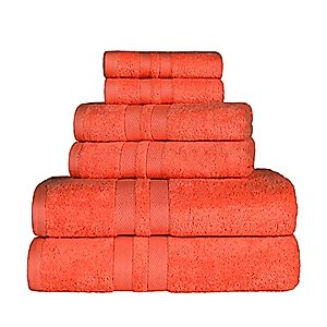 Superior Ultra-Soft 6-Piece Cotton Towel Set, Includes 2 Bath Towels, 2 Hand Towels, and 2 Washcloths for Bathroom, Guest Room, Quick Dry, Daily Use Home Essential Towels - Tangerine