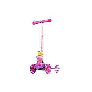 Peppa Pig Kick Scooter for Kids, Self-Balancing 3 Wheeled Light Up Scooter with Extra Wide Anti-Slip Deck, Rear Brake, Lean to Steer, Lightweight Design, for Kids 3 and up, 75 LB Limit