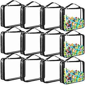 Sanwuta 12 pcs Clear PVC Toy Storage Bags with Zipper Waterproof Toy Bags Puzzles Organizing Bags for Books Board Games Building Blocks Toiletry