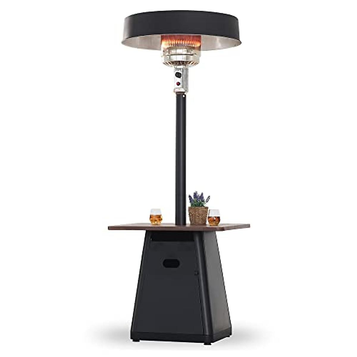 Sunjoy Patio Heater, 40000 BTU Portable Freestanding Steel Frame Outdoor Propane Heater with Side Table Design, Stainless Steel Burner, Safety Self Shut-Off System for Commercial & Residential Use