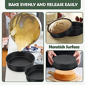 E-far 9.5 Inch Cake Pan Set of 3, Nonstick Round Baking Layer Cake Pans, Stainless Steel Core & Non-Toxic Coating, 2 Inch Deep (Black)