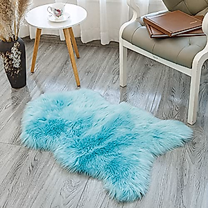 LBYCCO Luxury Soft Faux Sheepskin Rug,Fluffy Area Rug Shag Rug for Bedroom Kids Room Fur Rug, 2x3ft (Sheepskin Shape) (2x3, Sky Blue)