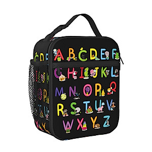 PrelerDIY Cute Animals alphabet Lunch Box - Insulated Lunch Bags for Women/Men/Girls/Boys Detachable Handle Lunchbox Meal Tote Bag