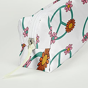 Pencil Pouch Pencil Case Pencil Bag Pen Case Pouch Box Organizer for Teen Girls Boys School Students Waterproof Zipper Pouch for Office Supplies Makeup, Groovy Hippie Retro Flower Peace Sign Decor