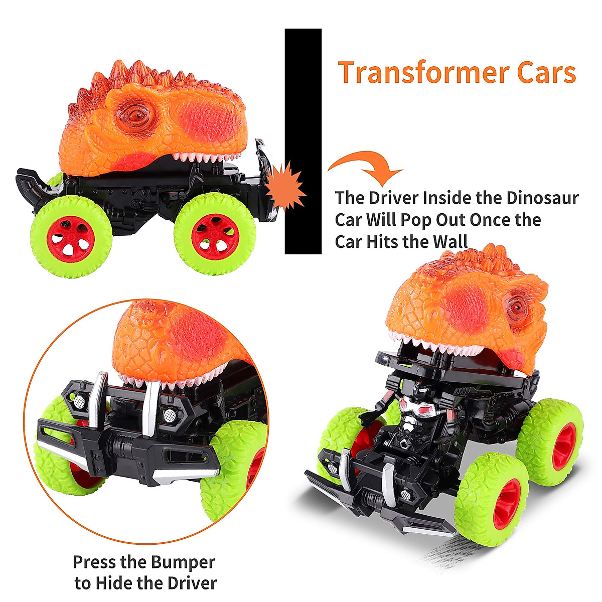 FiGoal 2 Pack Dinosaur Cars with Toy Gun Ejecting Friction Powered Dino Car Transforming Dinosaur Toys Car Gifts for Boys Girls Toddlers Classroom Prize Gifts