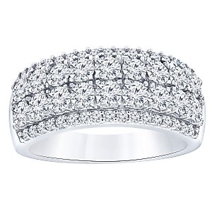 Beyond Brilliance 2.00 Carat, Prong-Set 10K White Gold Round Cut Diamond Multi-row Anniversary Ring (J-K - I2-I3) Natural Diamond Jewelry for Women | Gift Box Included
