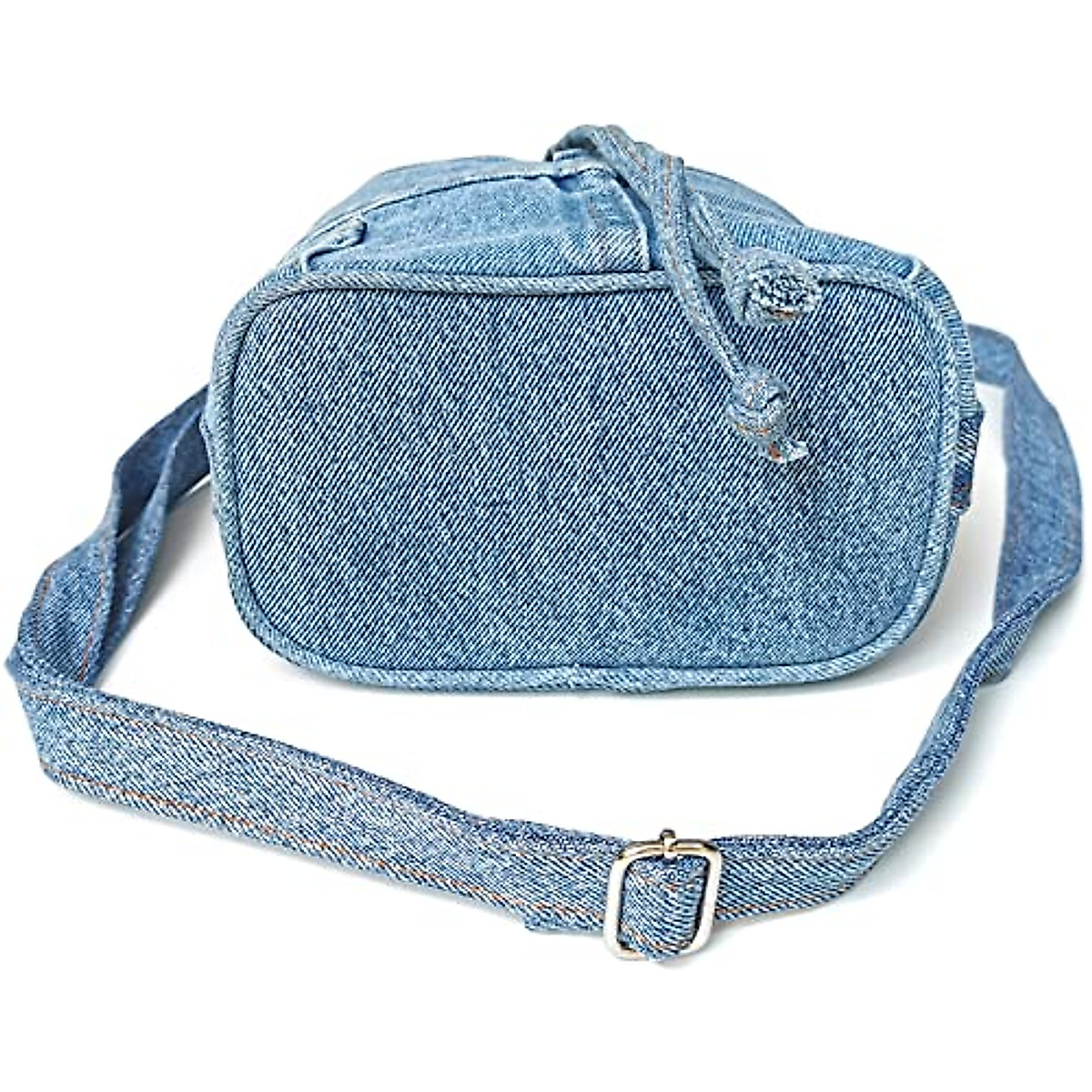 Bijoux De Ja Upcycling Blue Denim Jeans Small Drawstring Crossbody Bag Bucket Pouch Sac Shoulder Handbag Purse