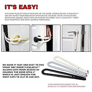 FlexLatch Cat Door Holder Latch - Bright White Cat Door Alternative Installs Fast Flex Latch Strap Let's Cats in and Keeps Dogs Out of Litter & Food. Safe Baby Proof One Piece No Measuring Extra Easy
