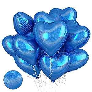 Biapian Dark Blue Heart Balloons, 10PCS Glitter Blue Heart Shape Balloons, 18inch Love Foil Balloons Helium for Boys Men Valentines Day, Graduation, Wedding, Brithday, Baby Shower Party Decorations