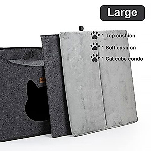 Geizire Cat House Cat Beds for Indoor Cats, Large Cat Hideaway with Cute Interesting Opening Shape Cat Cave for Pets Playing, Climbing, Hiding and Sleeping, Portable Collapsible Cat Tent.