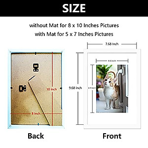 BOANKODU 8x10 Picture Frame Set of 2, Made of High Definition Transparent Plastic for 5x7 with Mat or 8x10 Without Mat, Wall Mounting Photo Frames, White