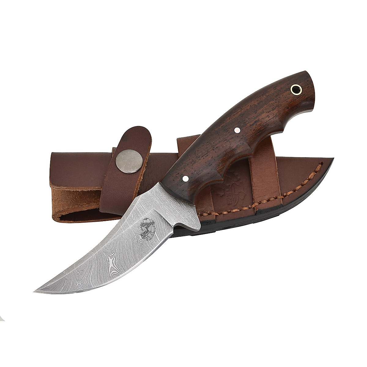 Knives Ranch Handmade Damascus Steel Full Tang 7-1/2" Skinning Knife - Rosewood Handle - Heavy-Duty Dual Carrying Leather Sheath (2016-IRW)