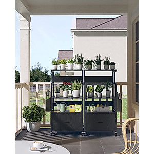 Gizoon 42'' Home Office Printer Stand with Storage Drawer, 3 Tier Large Tall Printer Shelf Cart W/Lockabel Rolling Wheels, Versatile - Black