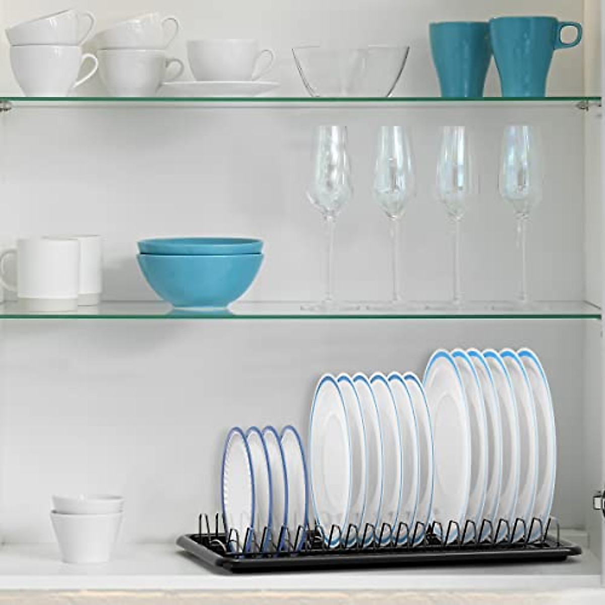 Simple Houseware Plate Drying Rack with Drainboard, Black