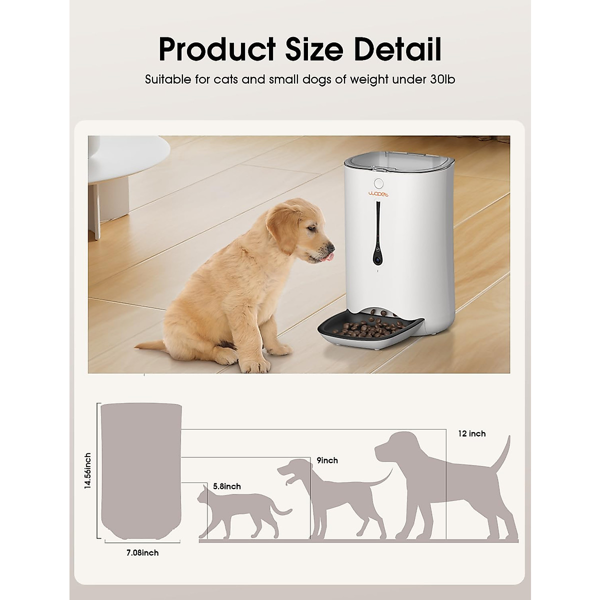 WOPET Automatic Cat Feeder with Camera,7L App Control Smart Feeder Cat Dog Food Dispenser,6-Meal Auto Pet Feeder with Timer Programmable,HD Camera for Voice and Video Recording