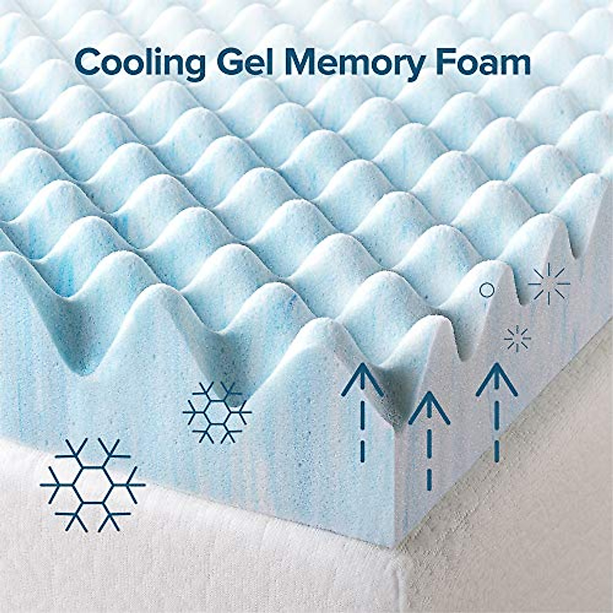 ZINUS 3 Inch Swirl Gel Cooling Memory Foam Mattress Topper, Cooling Airflow Design, CertiPUR-US Certified, Queen , Blue