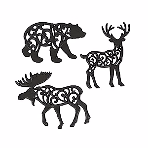 Set of 3 Cast Iron Lodge Design Wild Animal Western Kitchen Décor Trivets Decorative Wall Hanging Art Deer Moose Bear