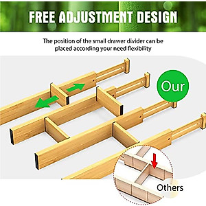 ANTOWIN Bamboo Drawer Dividers Organizers 16pcs, Expandable Drawer Separators Splitter, 17-22 inches Long Adjustable Spring-loaded Organizer for Large Utensil, Clothes, Tools Drawers (8+8)