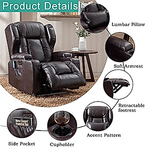 SAMERY Power Recliner Chair with Massage & Heating, Comfy Sleeper Chair Sofa Electric Recliners Home Theater Seat for Living Room with Cup Holders/USB Ports/LED Light/Lumbar Pillow/Remote Control