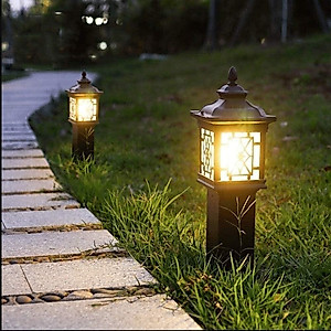 MODEBHD Chinese Retro Garden Column Head Lamp E27 Outdoor IP65 Waterproof Landscape Lighting Column Head Lamps Modern Minimalist Lawn Lamp Fence Lamp Post Lamp High Pole Lamp (Height: 60 Cm)